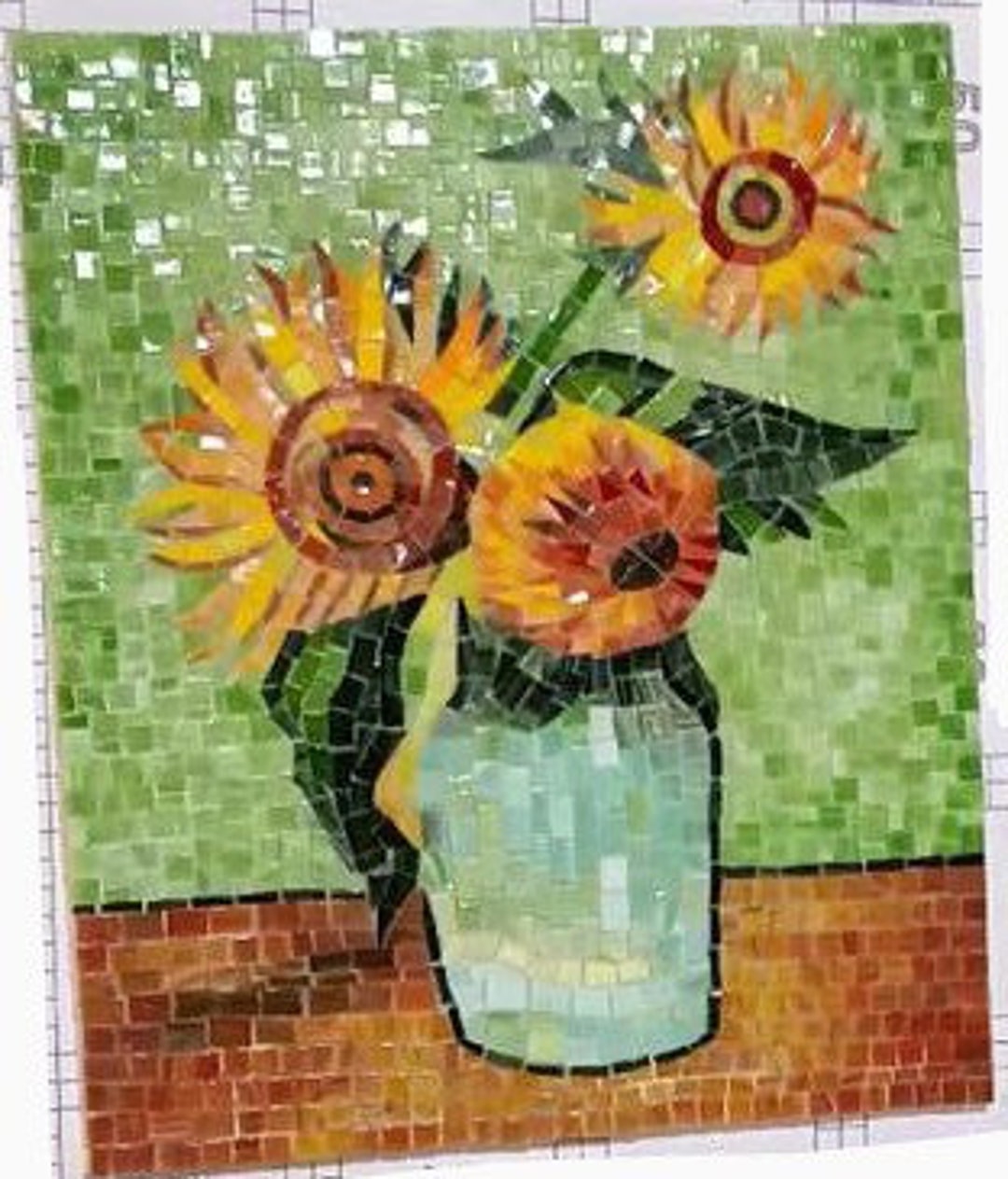 Sunflower in a Base- Marisol Mural - Flowers Glass Mosaic Tile Garden ...
