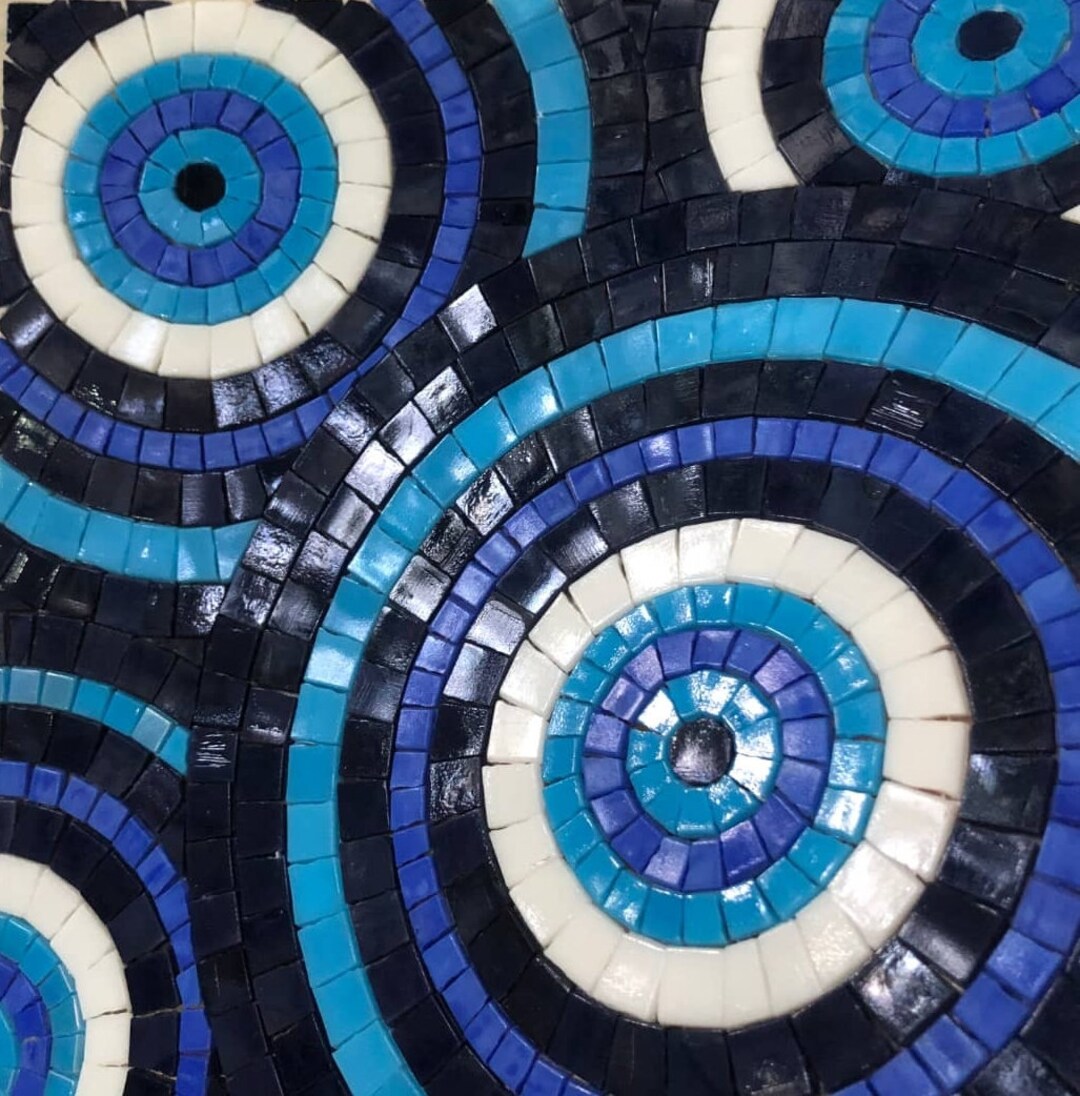 Blue and White Circle Abstract Glass Mosaic - Blue Eyes Mural - Tile ...
