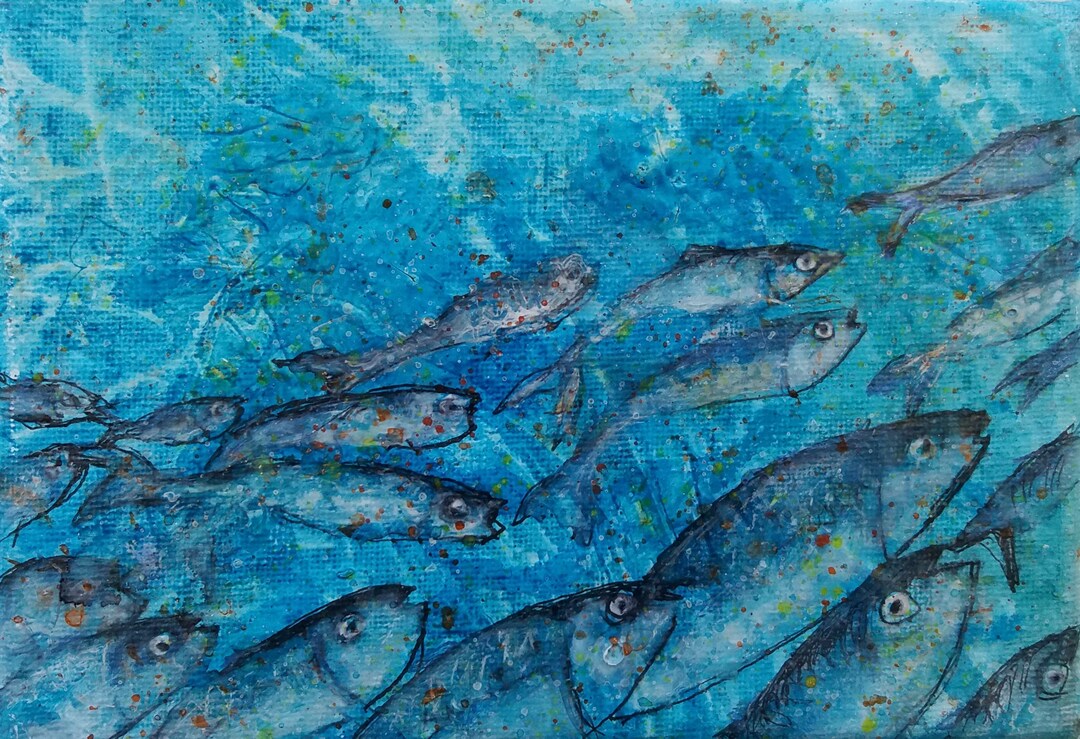 Trail of Fish Original Fish Artminiature Fish Abstract - Etsy