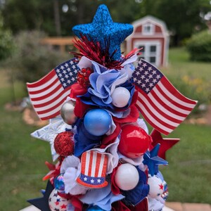 Patriotic Bottle Brush Tree Decoration; Ceramic Flag Cup Featuring Red ...
