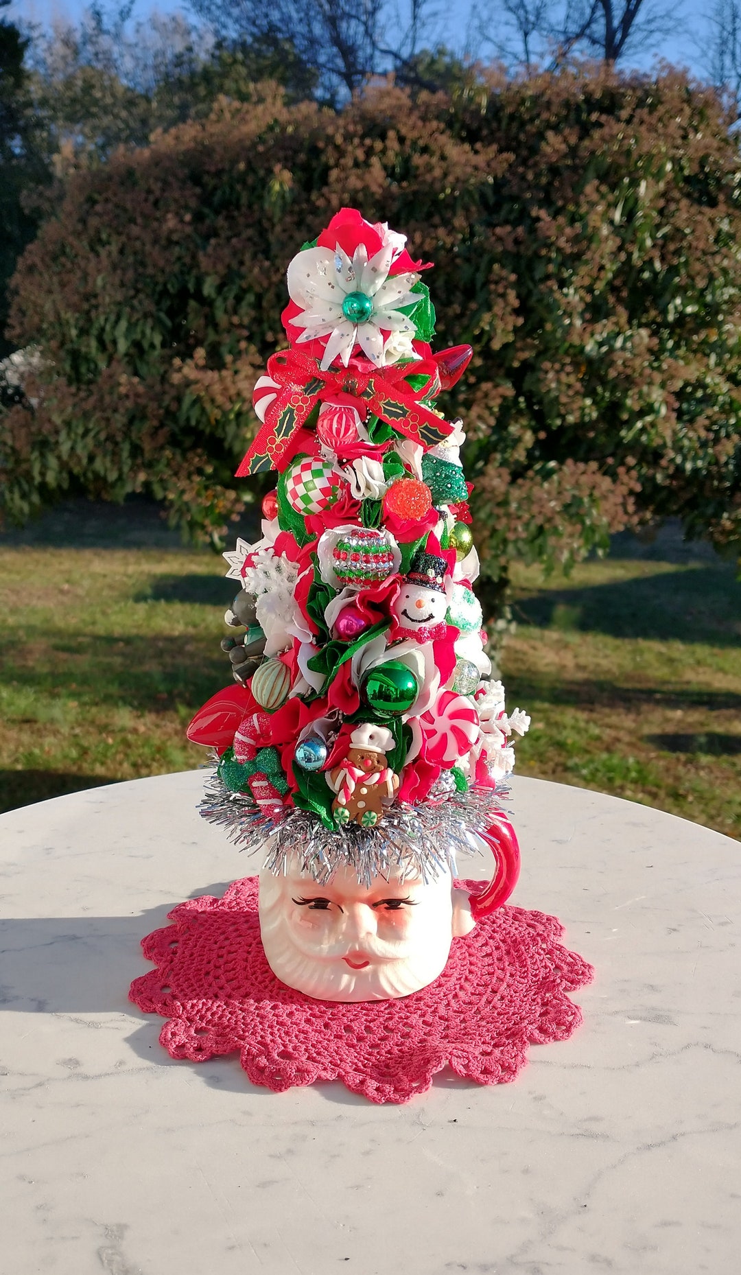 Mid-century Ceramic Santa Cup; Upcycled Santa Face Cup With Kitsch Tree ...