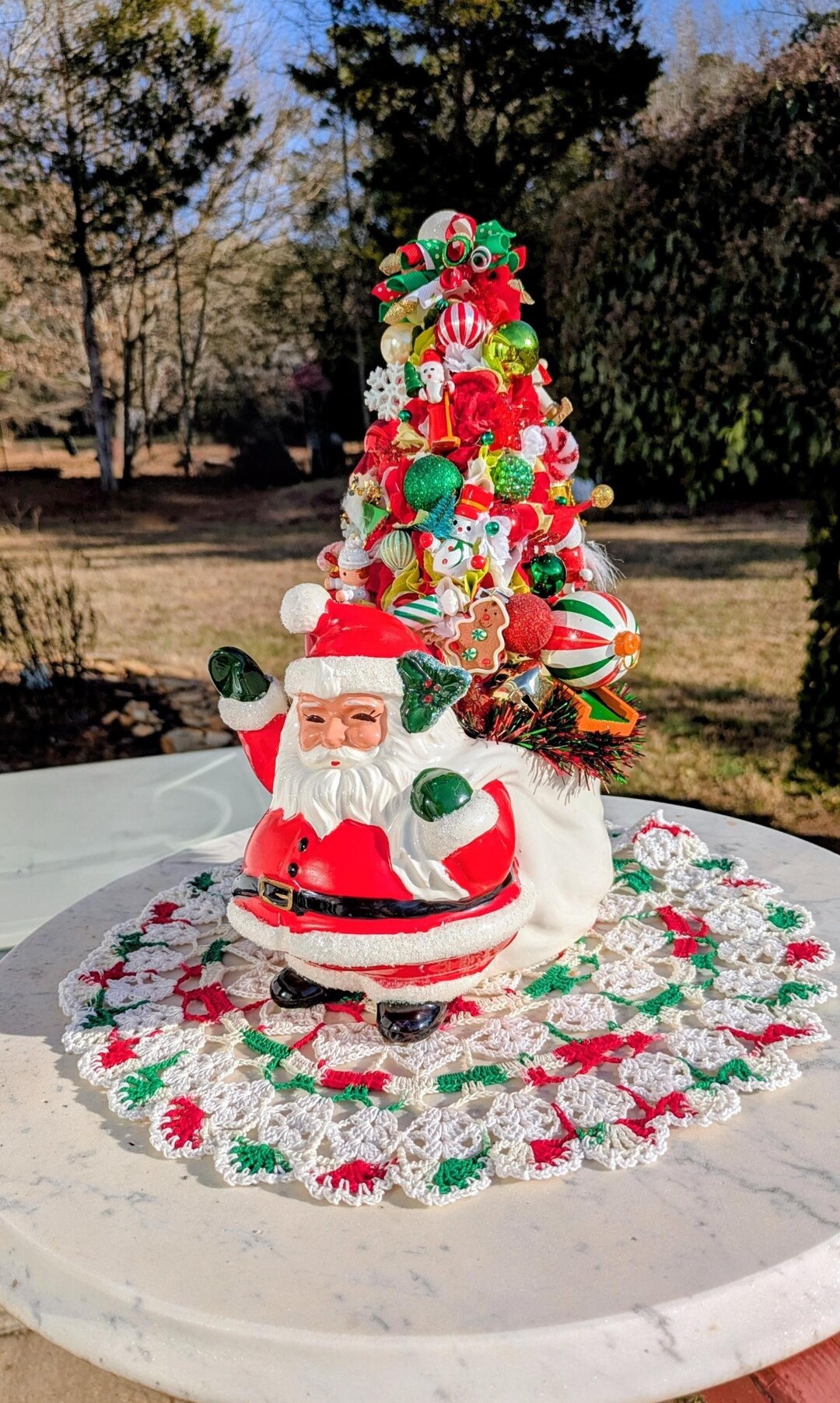 Vintage Lefton Santa Planter, Bottle Brush Tree Kitsch; Holiday Decor ...