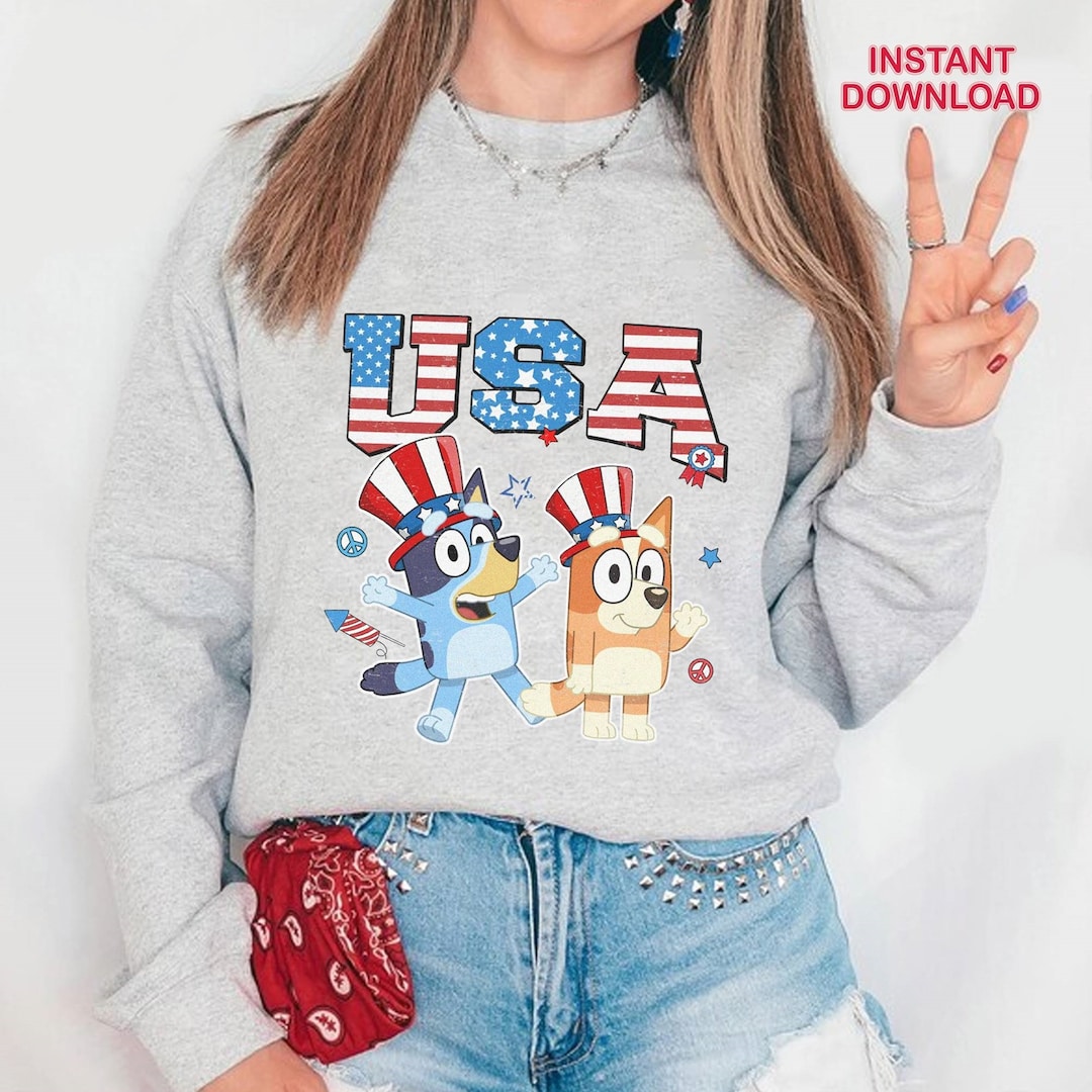 Bluey Usa Flag 4th of July Sublimation Bluey Bingo 4th of July Red ...