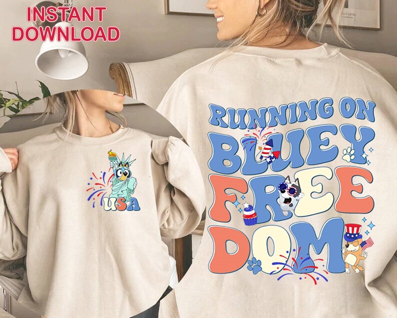 Bluey 4th of July Png File, Runing on Bluey Png, Bluey Toddler 4th of ...