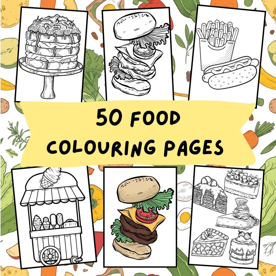 50 Food Themed Printable Colouring Pages - Etsy