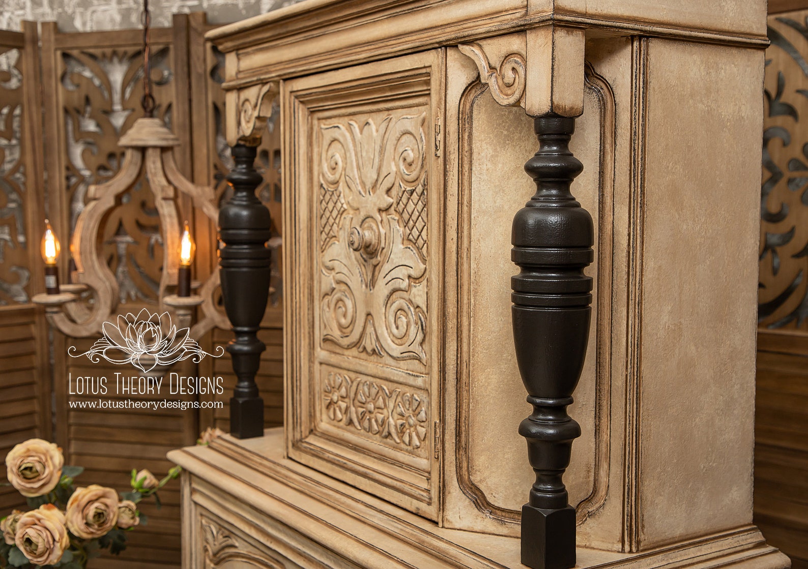 Painted Jacobean Court Cupboard. Vintage Ecru Hutch Cabinet. - Etsy