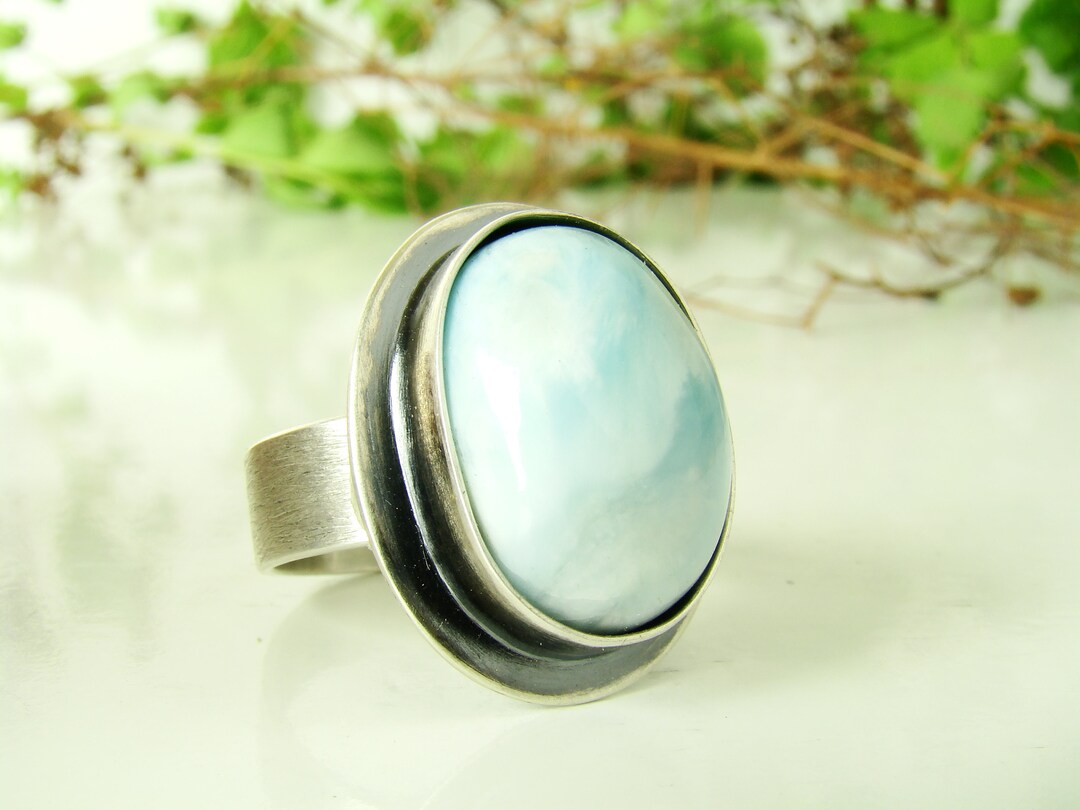 Himmelblauer Larimar Ring, Sterling Silber 925,Oxidiert,Handgefertigt ...