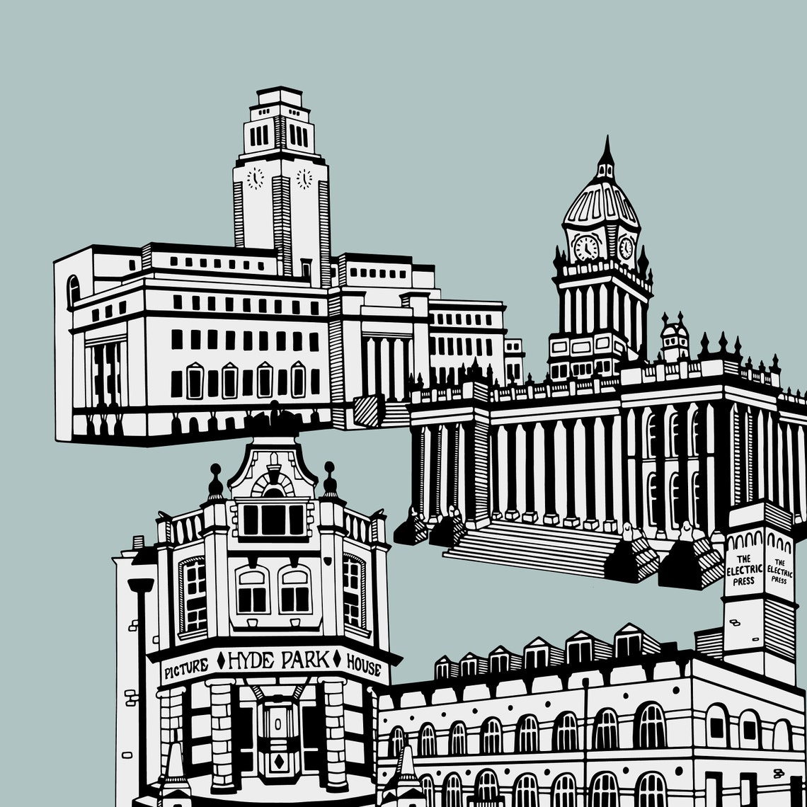 Leeds Landmarks Art Print | Etsy