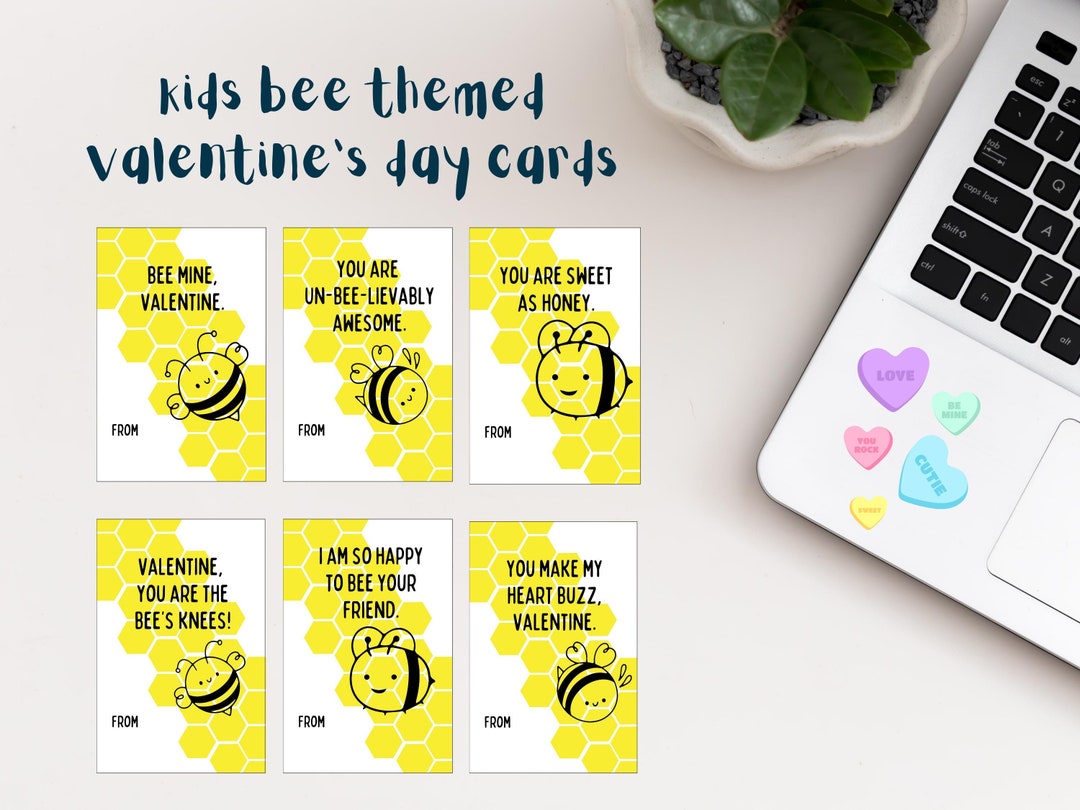 Bee Themed Valentine's Day Card for Kids / Instant Download PDF / Set ...