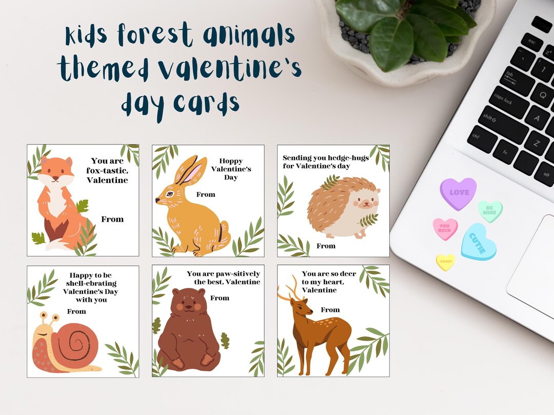 Forest Animals Valentine's Day Cards for Kids / Instant Download PDF ...