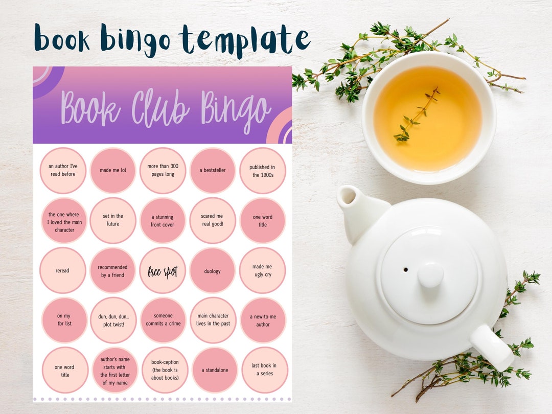 Book Bingo Template - Book Club - Instant Digital Download - Printable ...