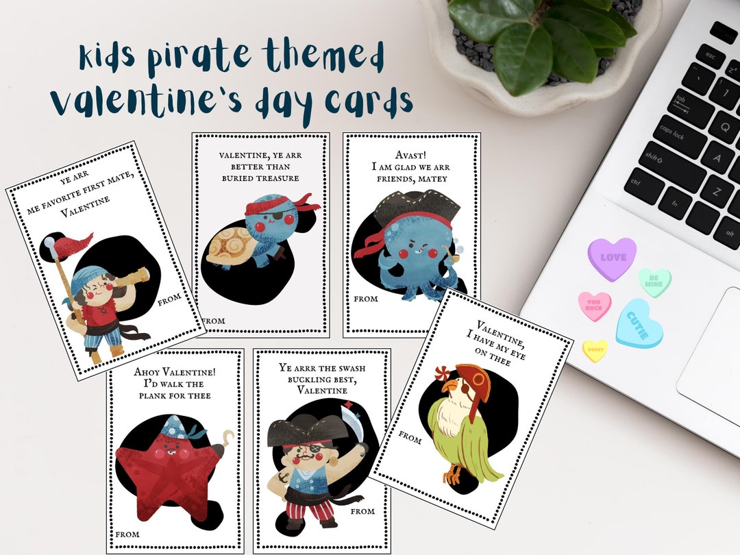 Pirate Valentine's Day Cards for Kids / Instant Download PDF / Set of 6 ...
