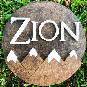 Custom Snowcap Mountains Name Sign Personalized Wood Decor Nursery ...
