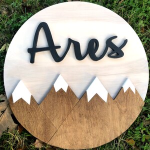 Custom Snowcap Mountains Name Sign Personalized Wood Decor Nursery ...