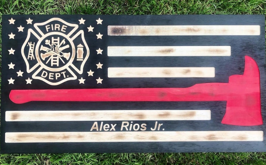 Fire Fighter Red Line Axe Flag | Rustic Wooden Flag | Maltese Cross - Etsy