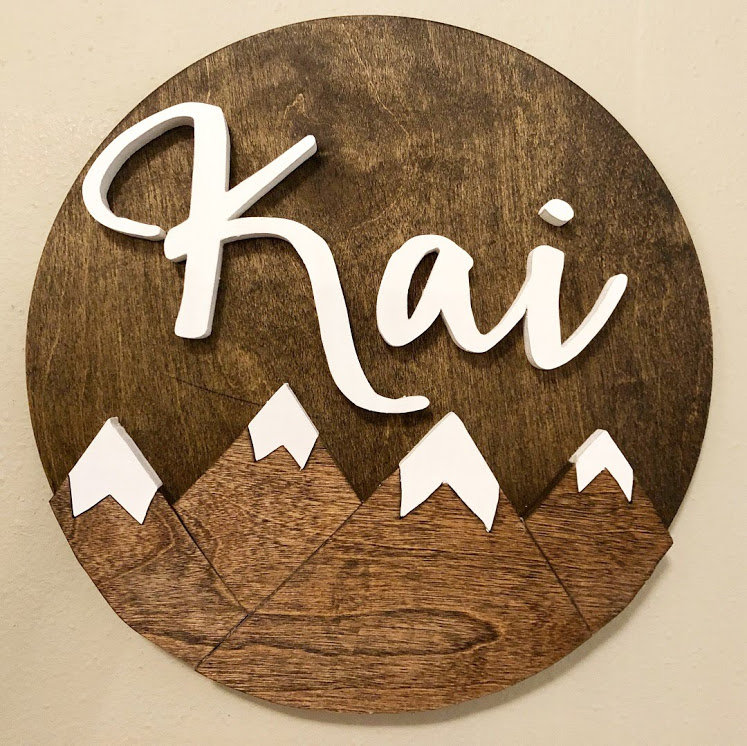 Custom Snowcap Mountains Name Sign Personalized Wood Decor | Etsy