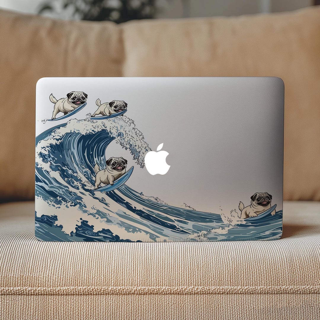 The Great Wave Cute Pugs MacBook Pro 16 Decal Japan A1990 MacBook A2289 ...