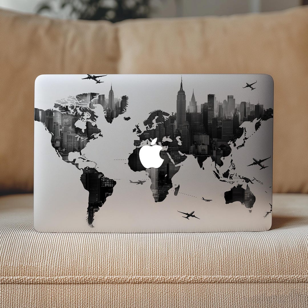 World Map Decal MacBook Air 15 A2941 Black Art Skin 2025 Mac Book Pro ...