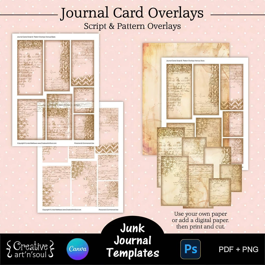 Printable Junk Journal Template, Junk Journal Card Overlays Various ...