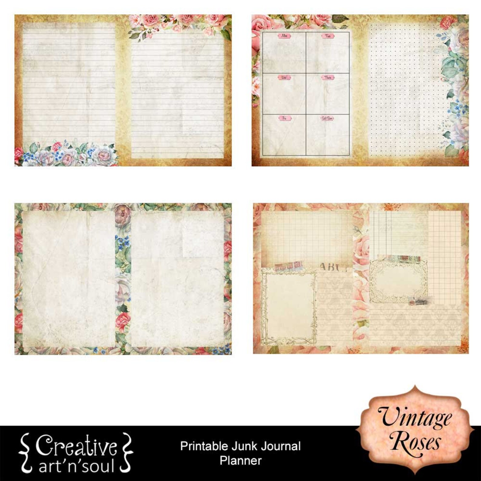Printable Junk Journal Planner, Vintage Roses, Digital Download - Etsy