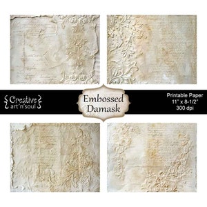 Printable Junk Journal Paper Pack Embossed Damask 11" X 8.5", Printable ...