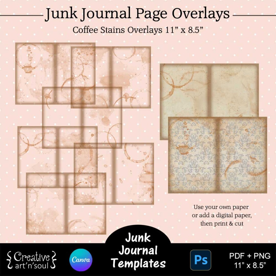 Printable Junk Journal Template, Junk Journal Page Overlays, Coffee ...