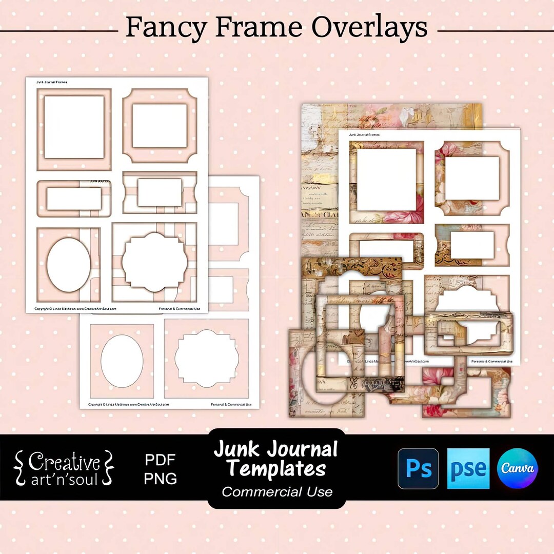Junk Journal Templates, Printable Fancy Frames, Templates for Canva and ...