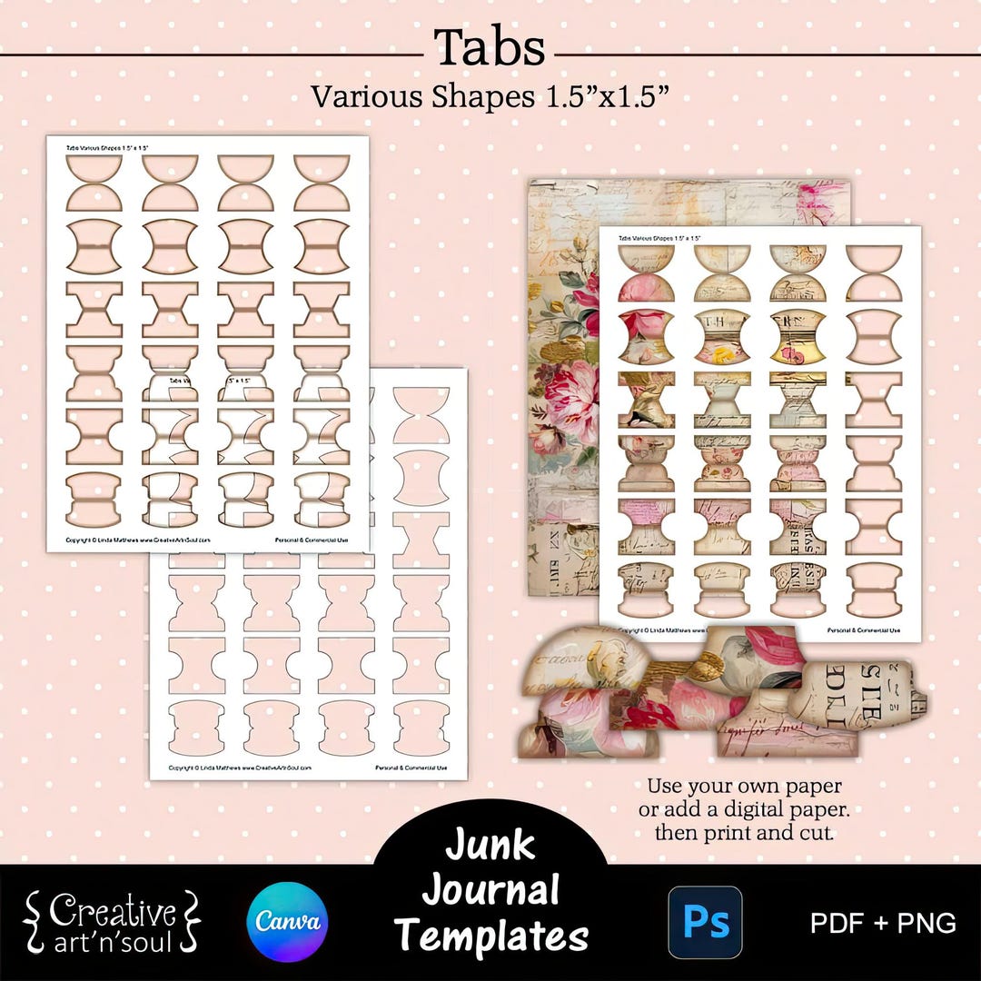 Printable Junk Journal Tabs Template, Junk Journal Tabs, Junk Journal ...