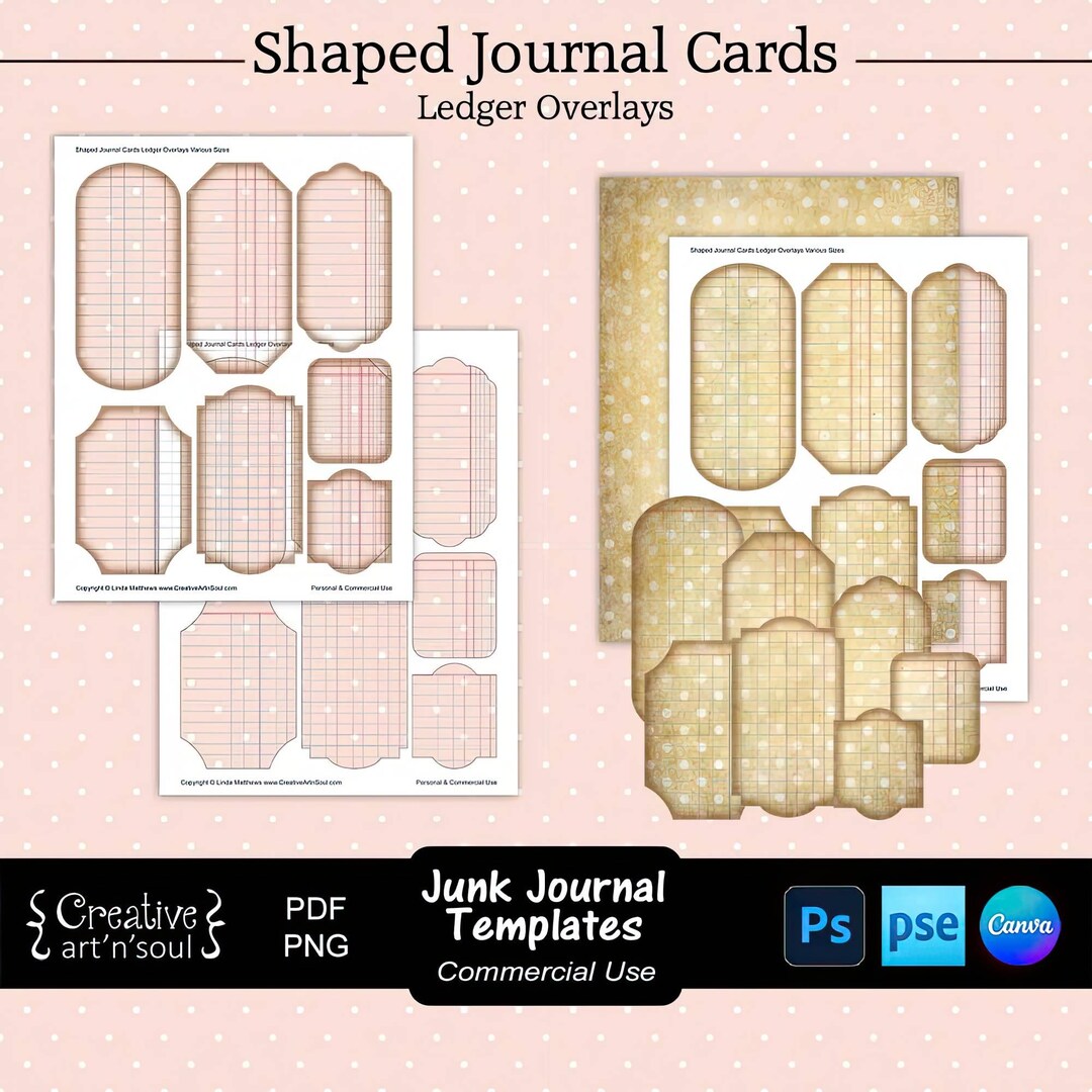 Junk Journal Templates, Printable Shaped Journal Cards With Ledger ...