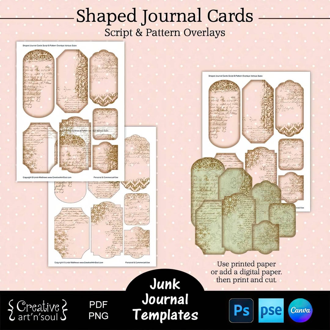 Printable Junk Journal Card Templates, Shaped Junk Journal Cards With ...