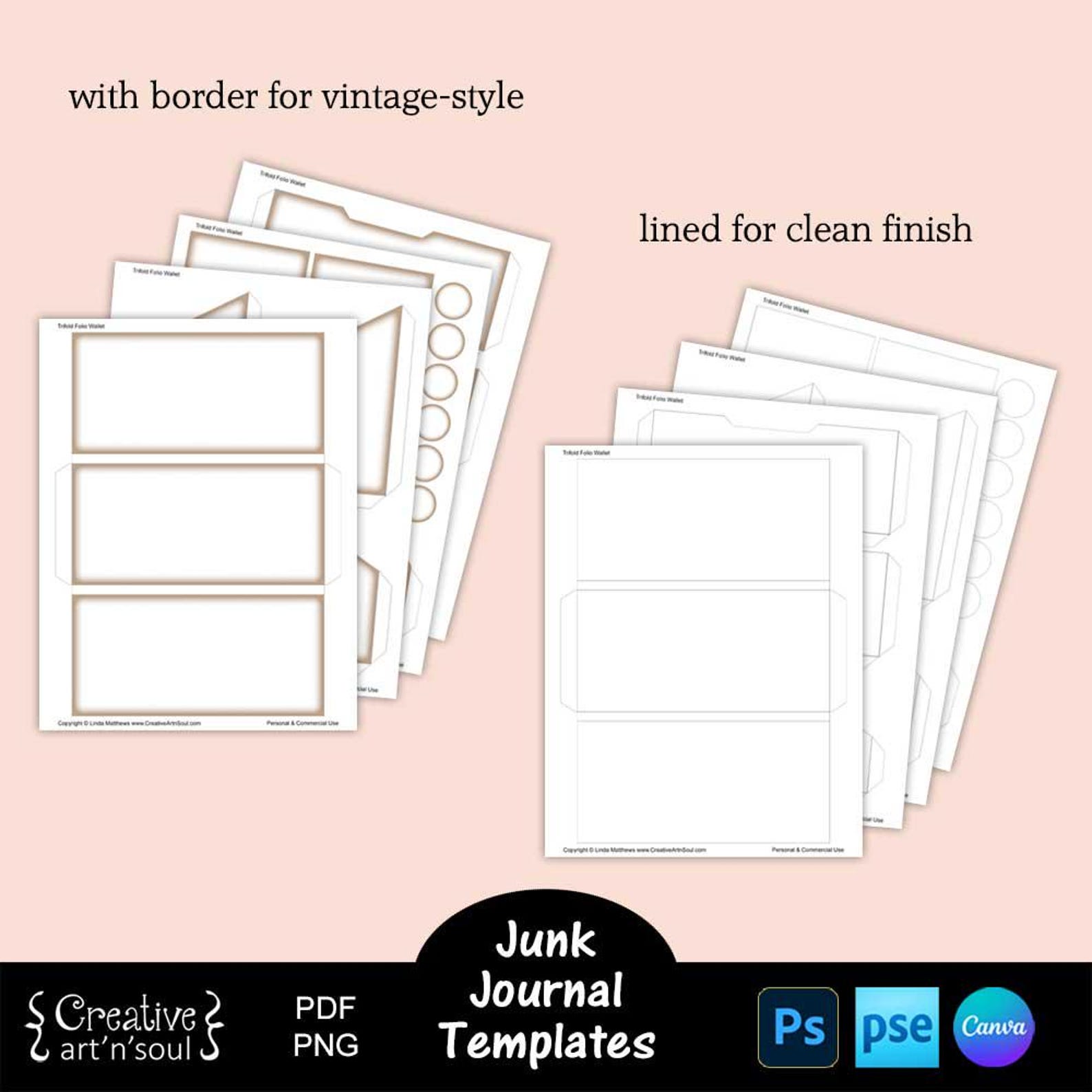 Junk Journal Templates, Trifold Folio Wallet With Pockets, Templates ...