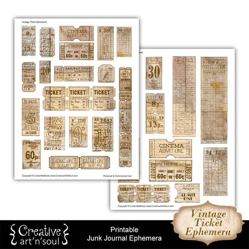 Printable Junk Journal Ephemera, Vintage Ticket Ephemera, Digital ...