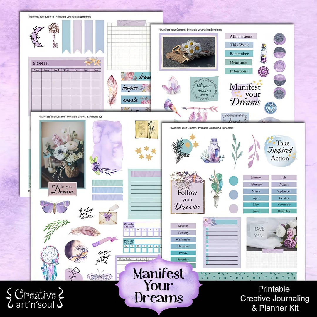 Printable Journal & Planner Kit Manifest Your Dreams, Printable ...
