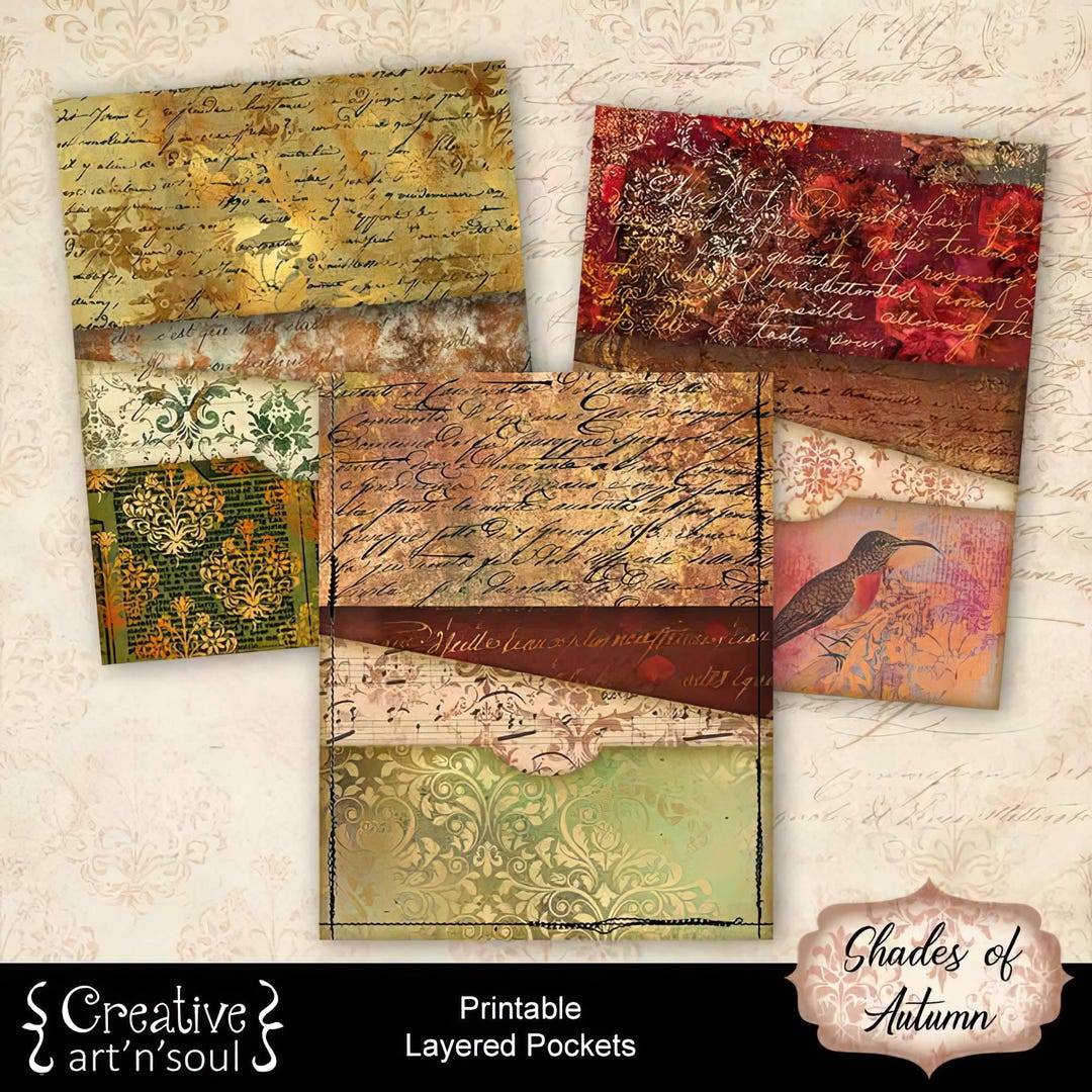 Autumn Printable Junk Journal Pockets, Layered Junk Journal Pockets ...