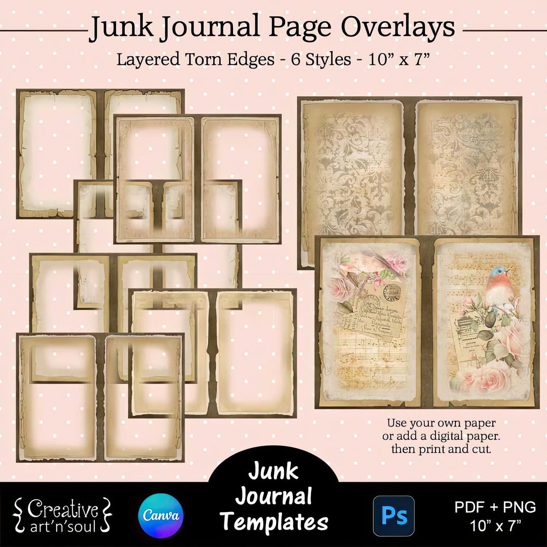 Printable Junk Journal Template, Junk Journal Overlay, Page Borders ...