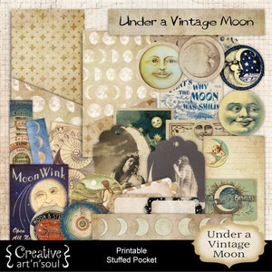 Printable Junk Journal Ephemera, Printable Moon Clipart, Under a ...