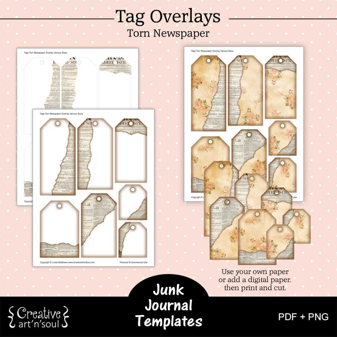 Printable Junk Journal Template, Junk Journal Tag Overlays Various ...