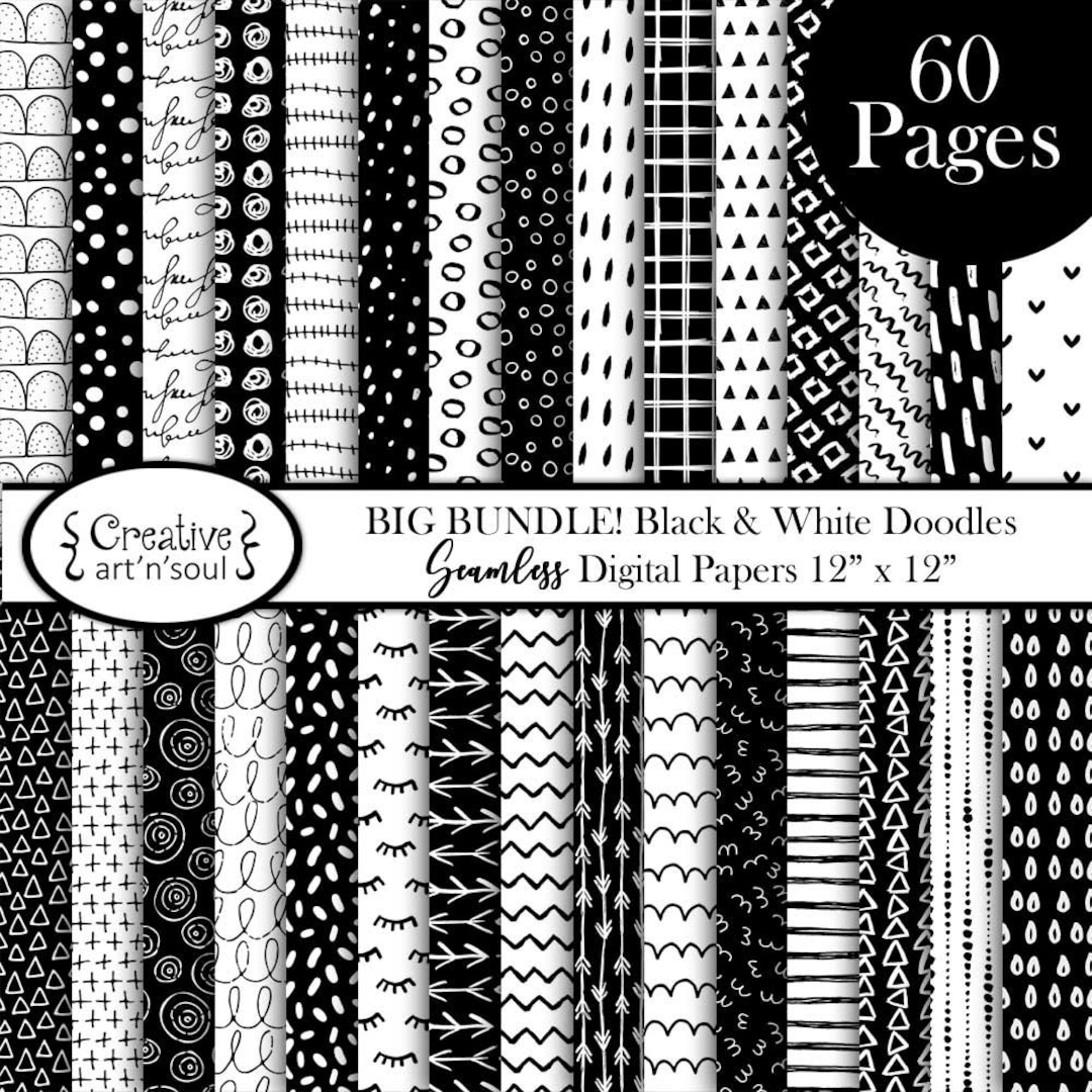 Printable Paper Pack, Seamless Printable Papers, Digital Papers, Black ...