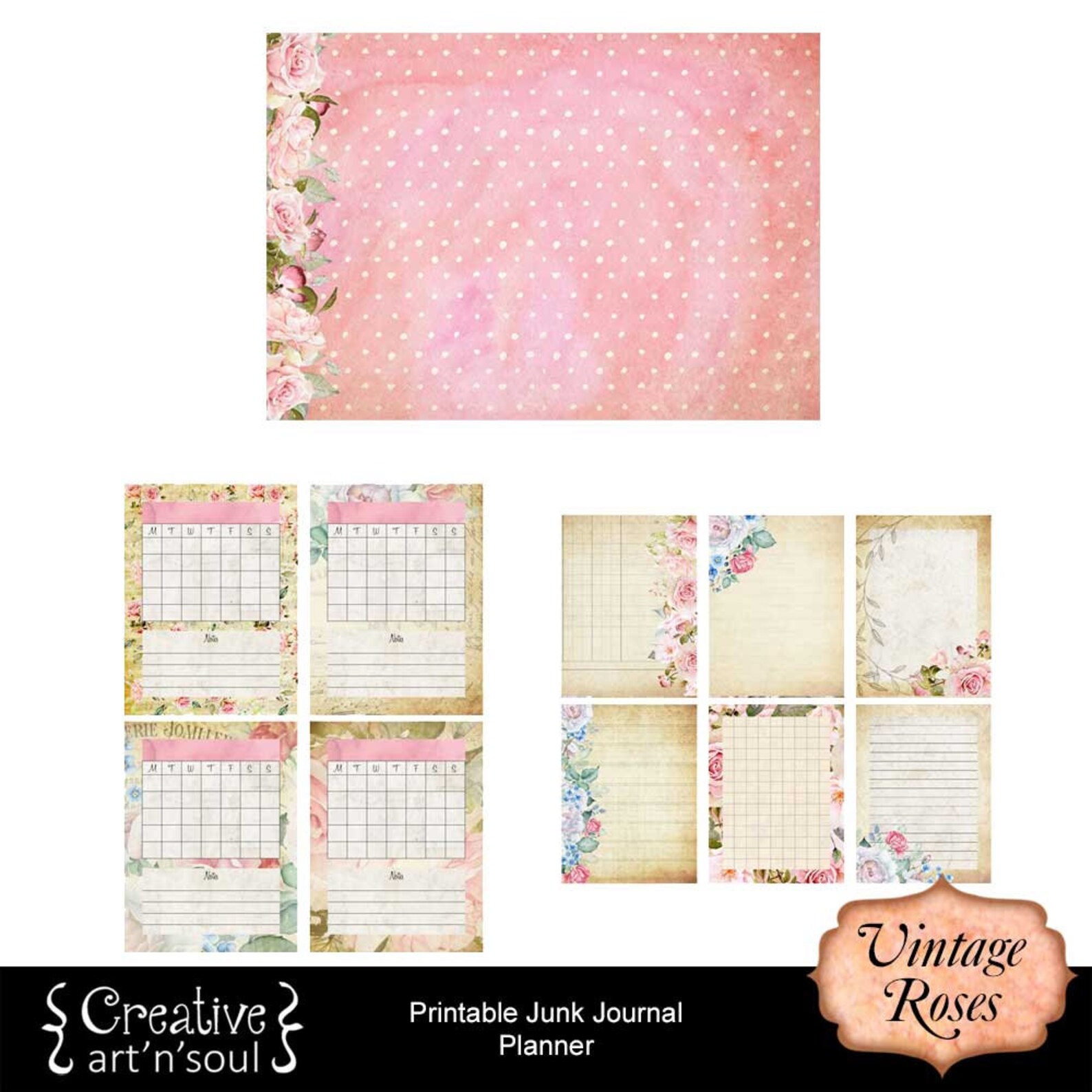 Printable Junk Journal Planner, Vintage Roses, Digital Download - Etsy