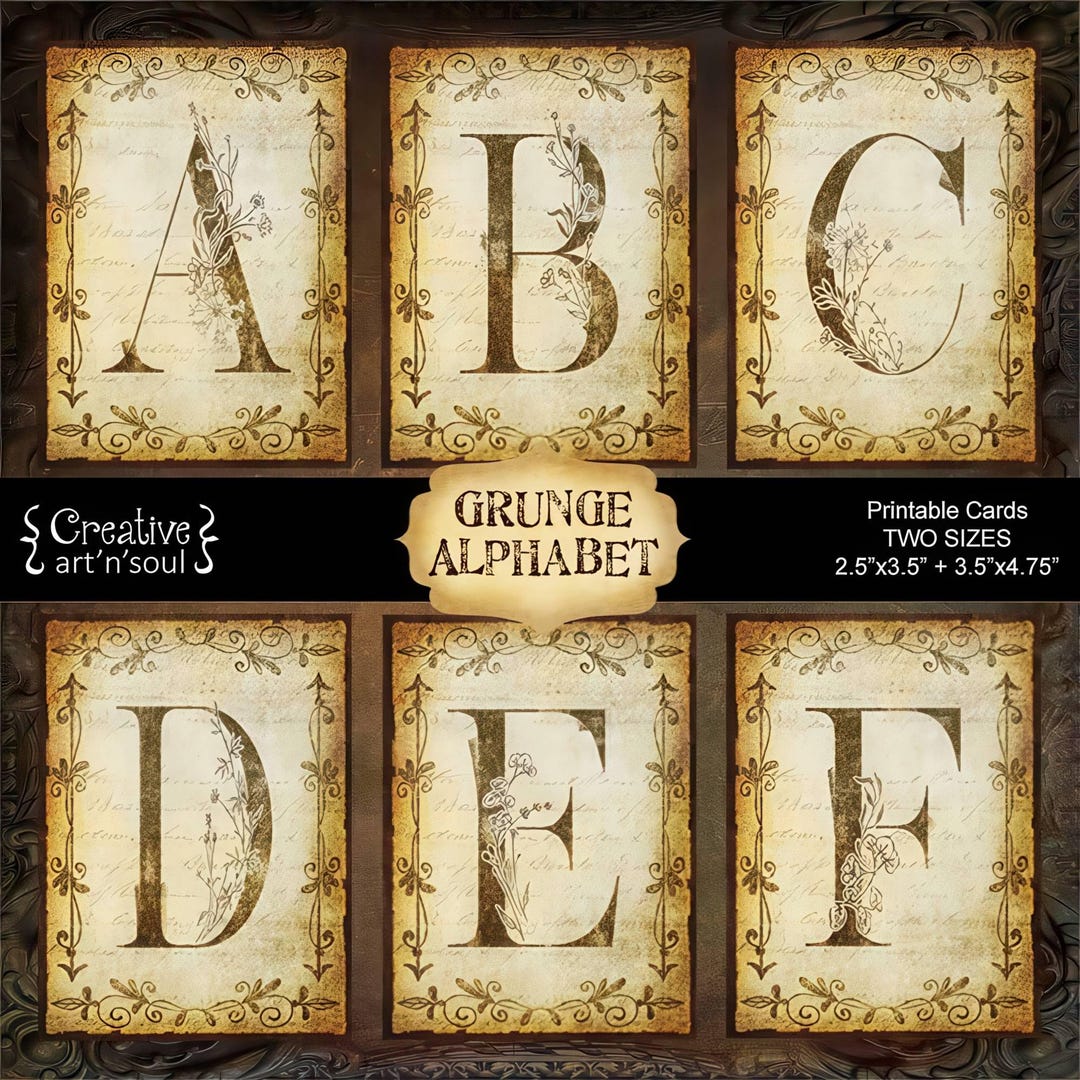 Grunge Alphabet Printable Junk Journal Cards, ATC Cards, Printable ...
