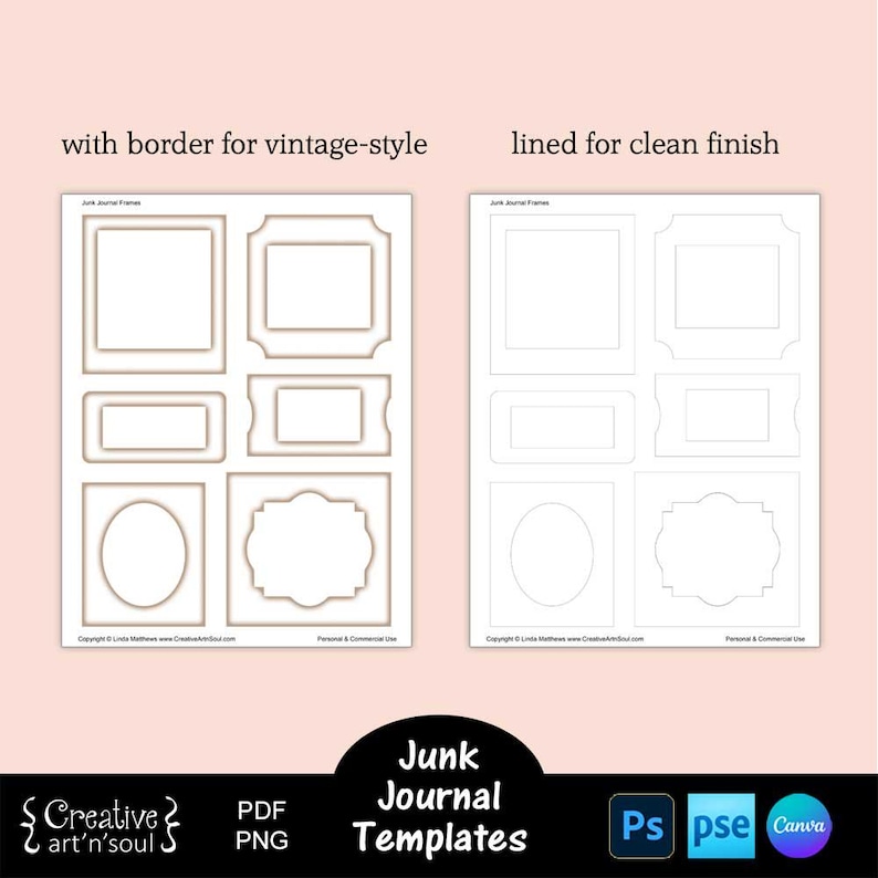Junk Journal Templates, Printable Fancy Frames, Templates for Canva and ...