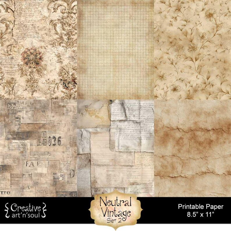 Printable Junk Journal Paper Pack Neutral Vintage Set 2, Junk Journal ...