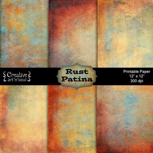 Printable Paper Pack, Digital Paper, Digital Collage, Rust Patina 12 X ...