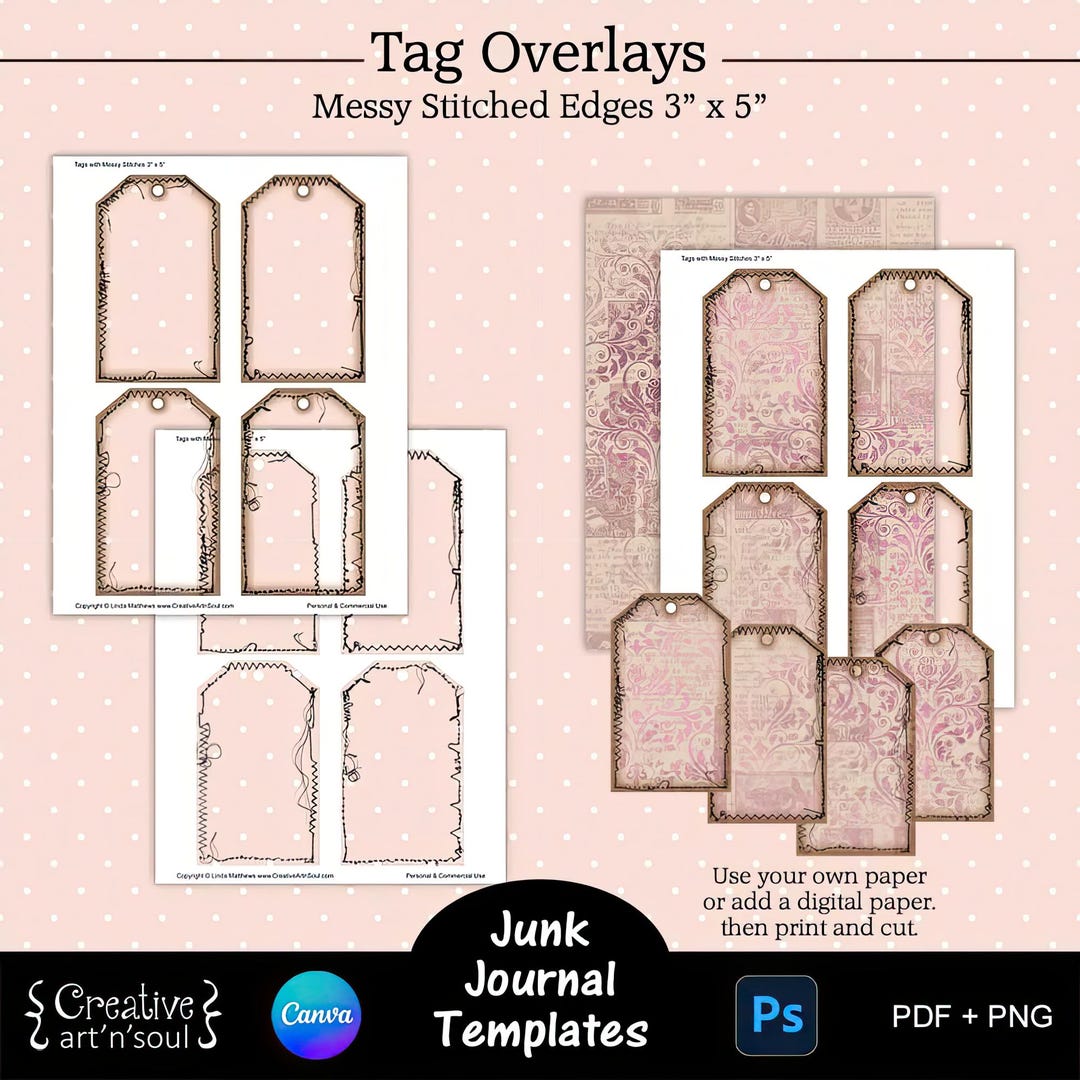 Printable Junk Journal Tag Templates, Junk Journal Tag Overlays With ...