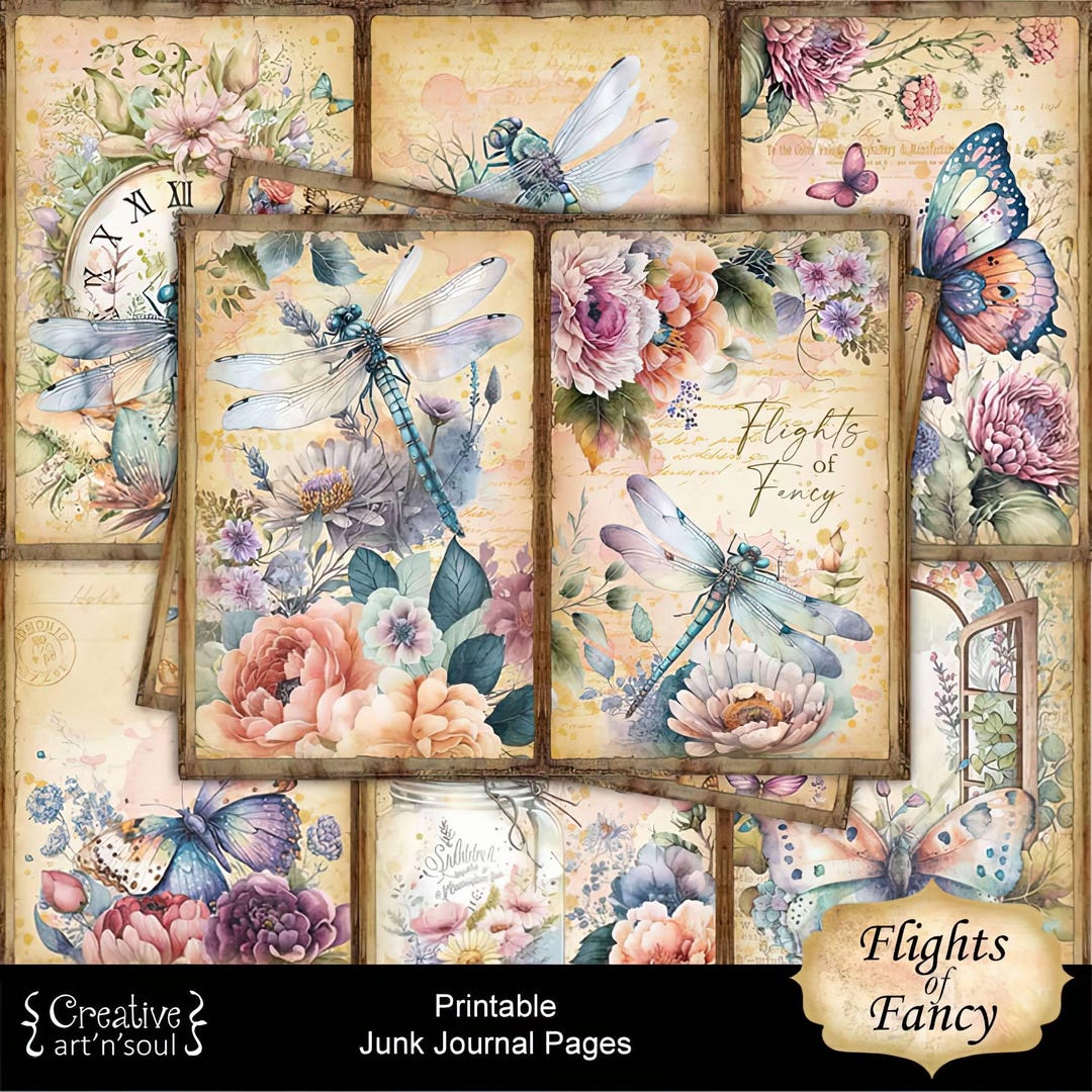 Printable Junk Journal Pages Flights of Fancy, Printable Junk Journal ...