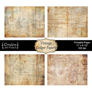 Printable Paper Pack, Digital Paper, Junk Journal Pages, Vintage Ledger ...