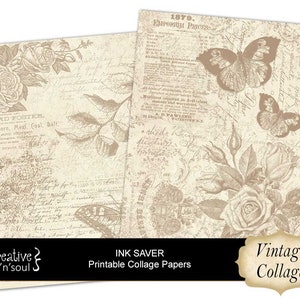 Printable Ink Saver Paper Pack, Printable Junk Journal Pages, Collage ...