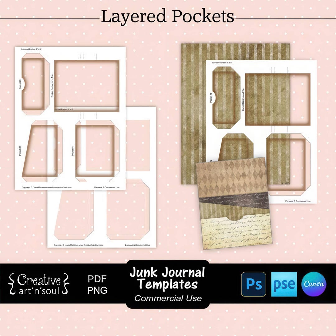 Junk Journal Templates, Printable Layered Pockets, Templates for Canva ...