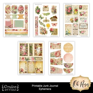 Oh Roses Printable Junk Journal Ephemera, Printable Fussycuts, Junk ...
