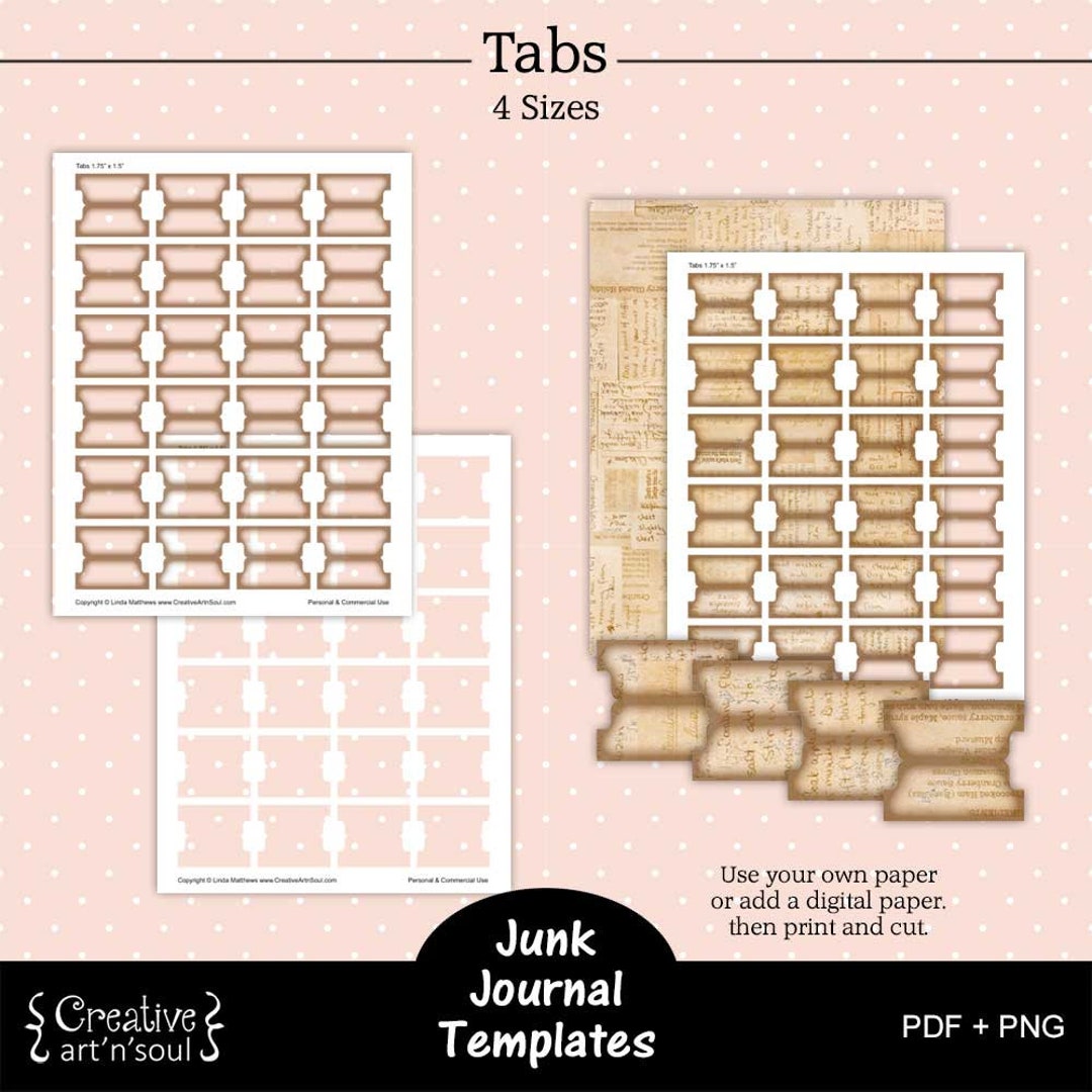 Printable Junk Journal Template, Junk Journal Tabs - Etsy